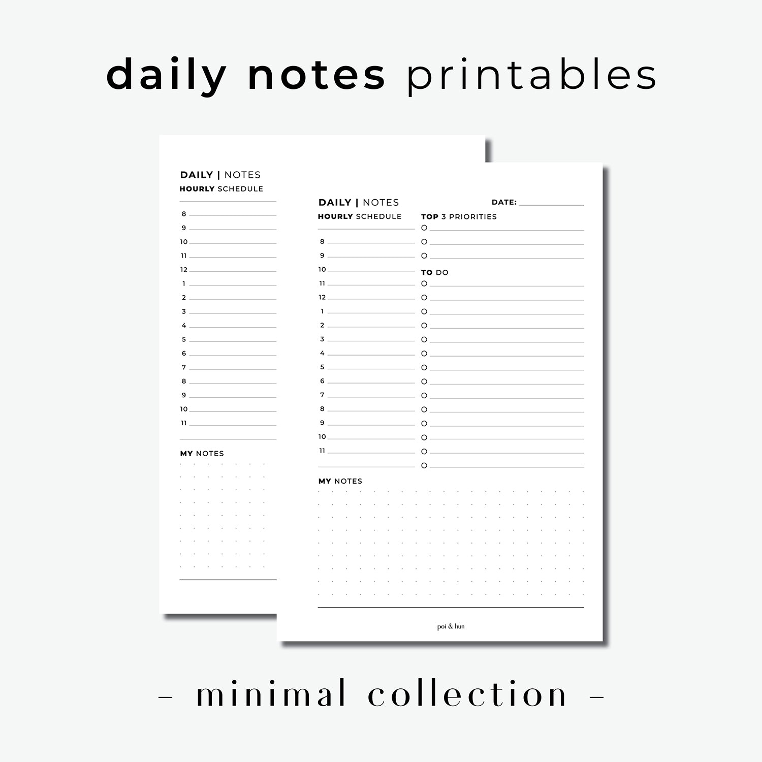 PRINTABLE // Daily Notes Planner Insert // Minimal – Poi & Hun