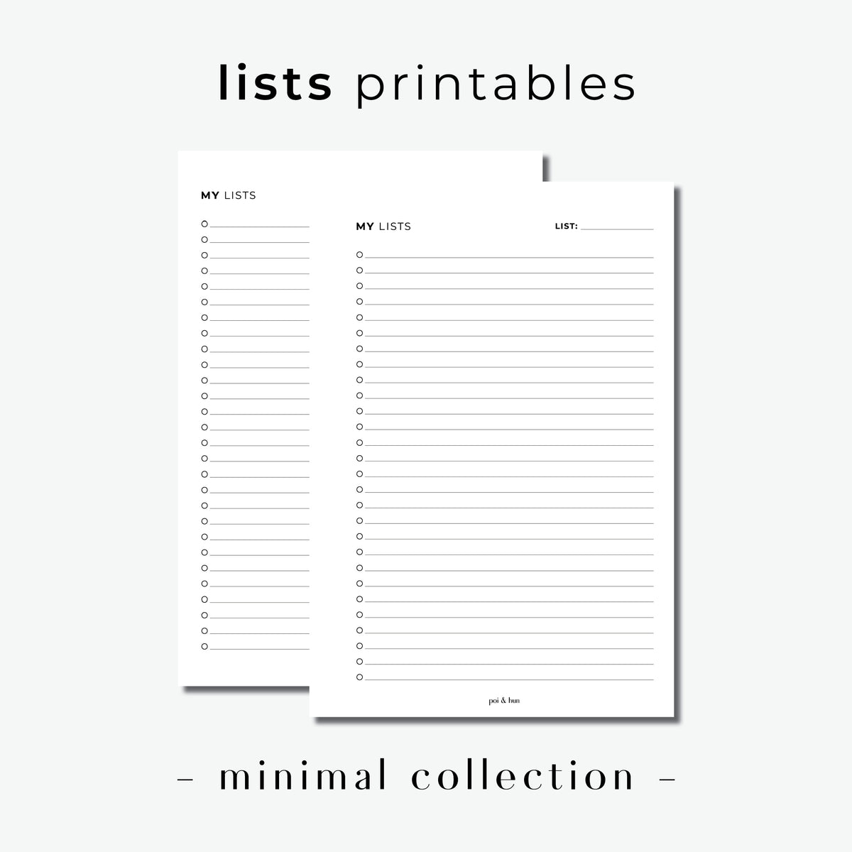 PRINTABLE // Lists Planner Insert // Minimal – Poi & Hun