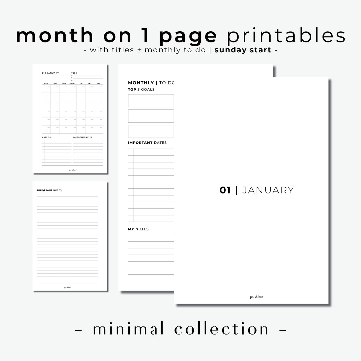 PRINTABLE // Month On 1 Page Planner Insert (MO1P) with Monthly Dashbo ...