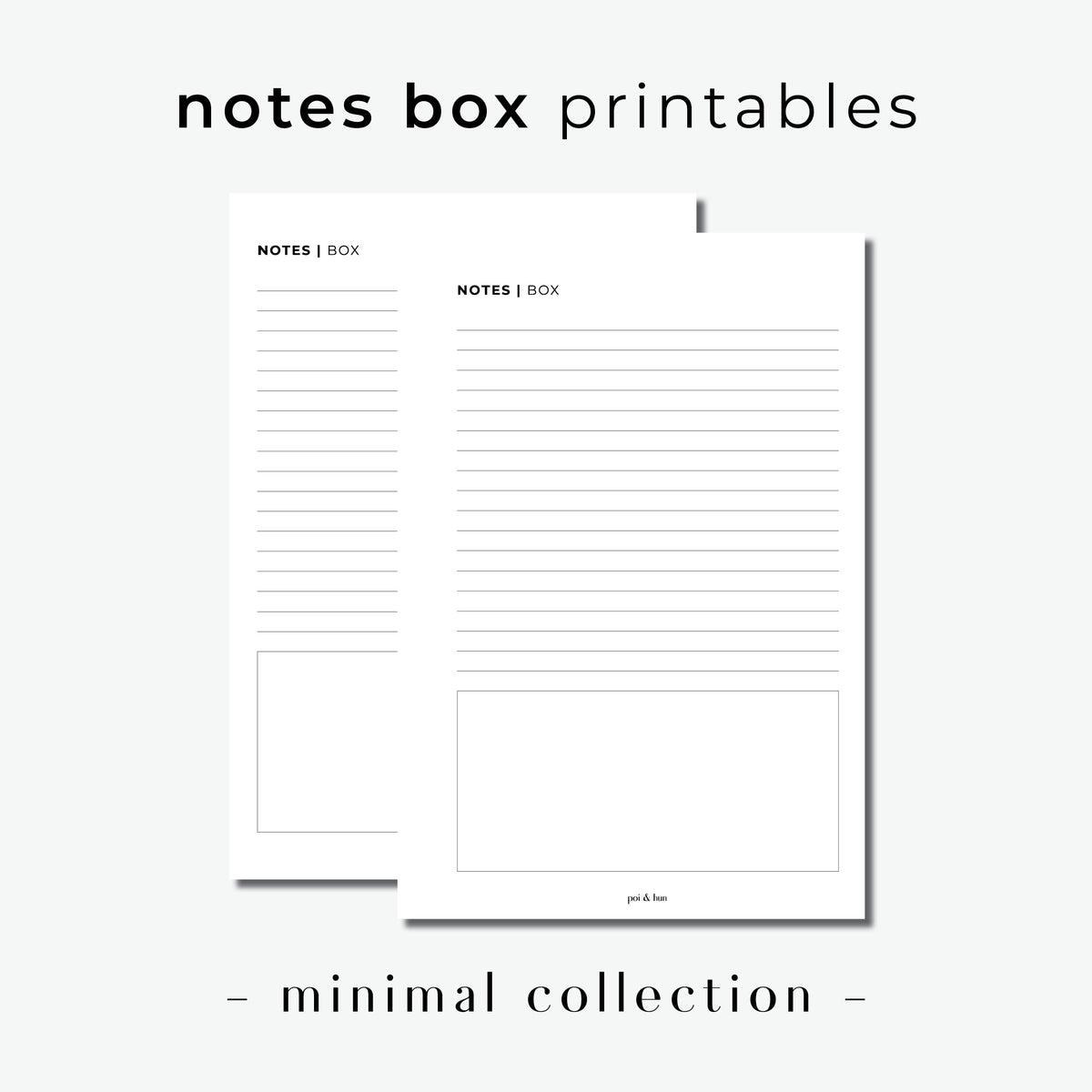 PRINTABLE // Notes Box Planner Insert // Minimal – Poi & Hun