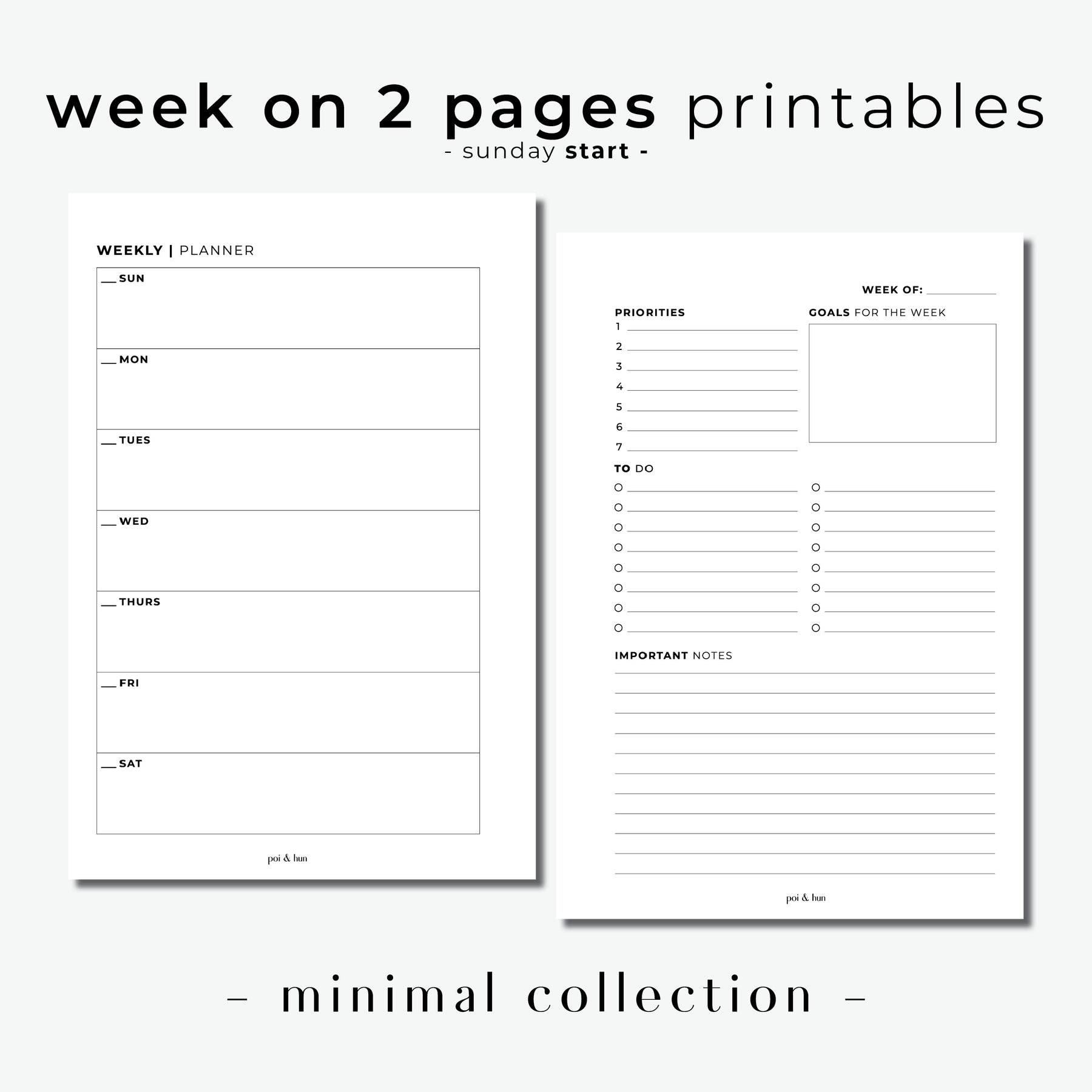 PRINTABLE // Week On 2 Pages Horizontal Planner Insert - WO2P // Minim ...